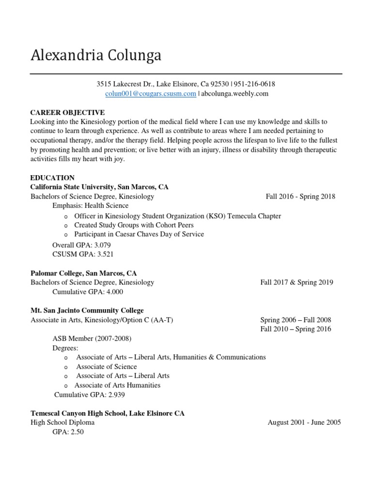 2019 - Csusm Gmail Email Resume I Placed On Weebly With Better ...
