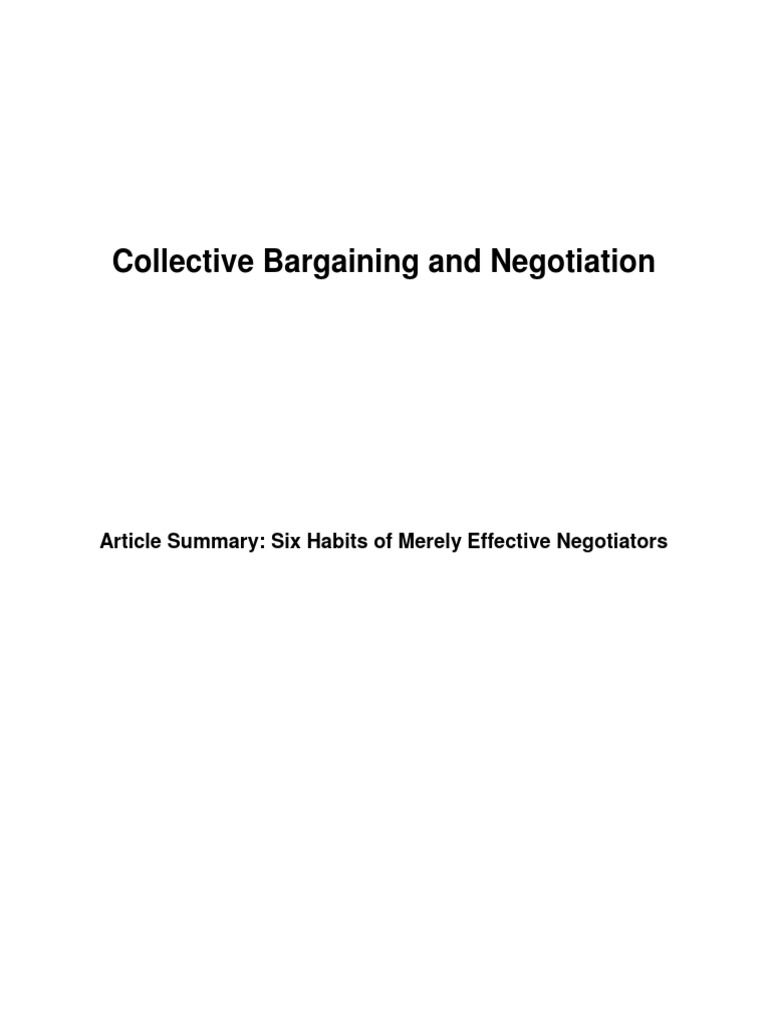 Article Summary Six Habits of Merely Effective Negotiators | PDF ...
