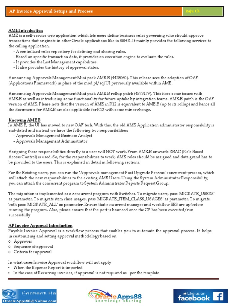 AP Invoice Approval Setups and Process: AME Introduction | PDF | Web ...