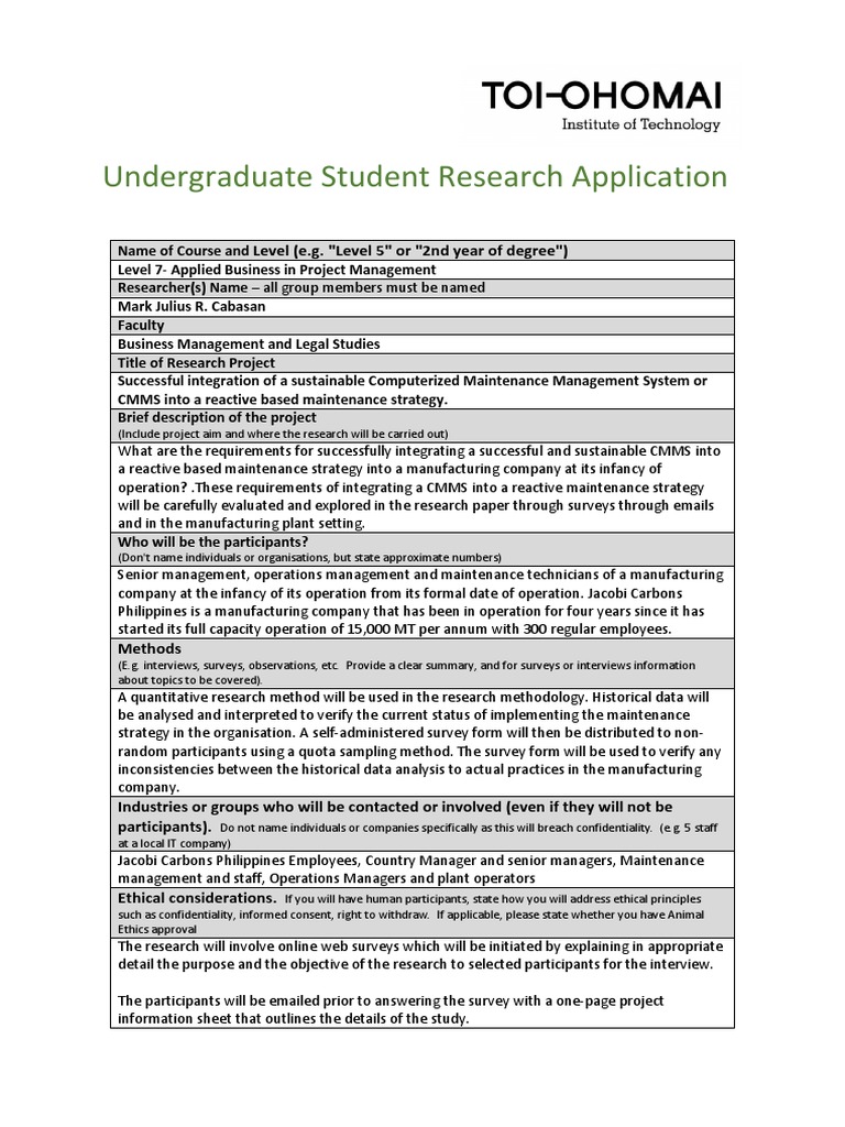 Undergraduate Student Research Application - Ver2 | PDF ...