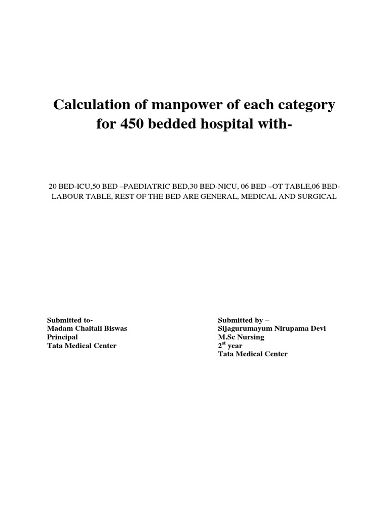 Calculation of Manpower of Each Category For 450 Bedded Hospital With ...