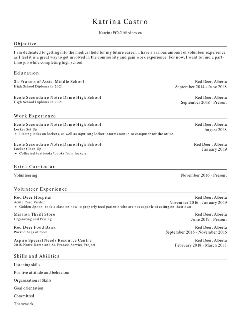 Katrina Castro Resume - Katrinas Resume | PDF | Volunteering | Health Care