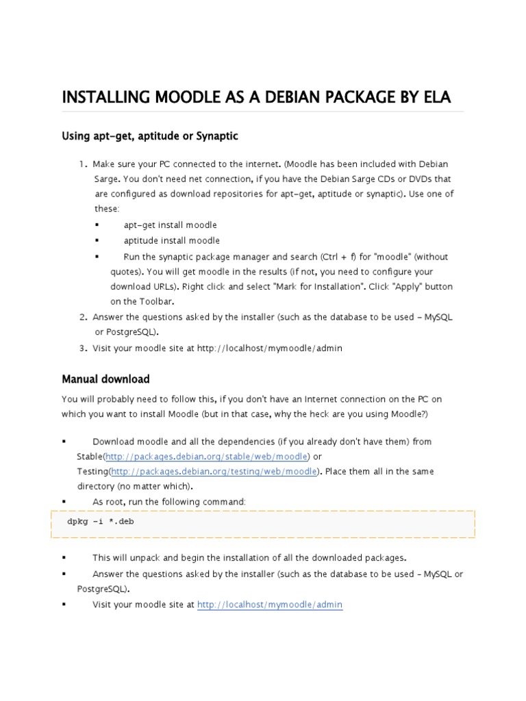 Installing Moodle As A Debian Package | PDF | Php | Free Content