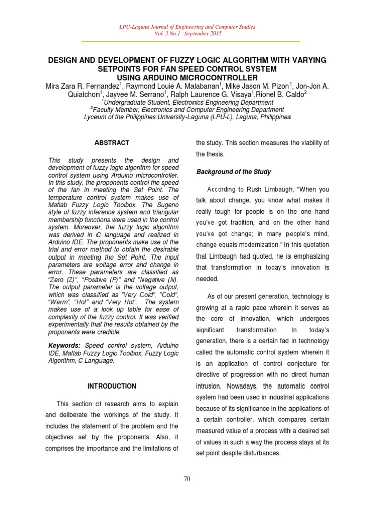 6 Design And Development Of Fuzzy Logic Algorithm With Varying Set Points For Fan Speed Control