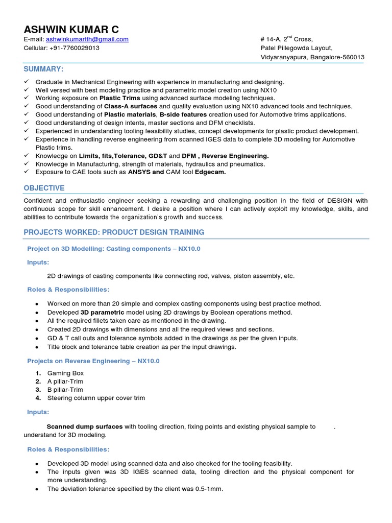 Ashwin - Resume 2018fd | PDF | 3 D Modeling | Engineering