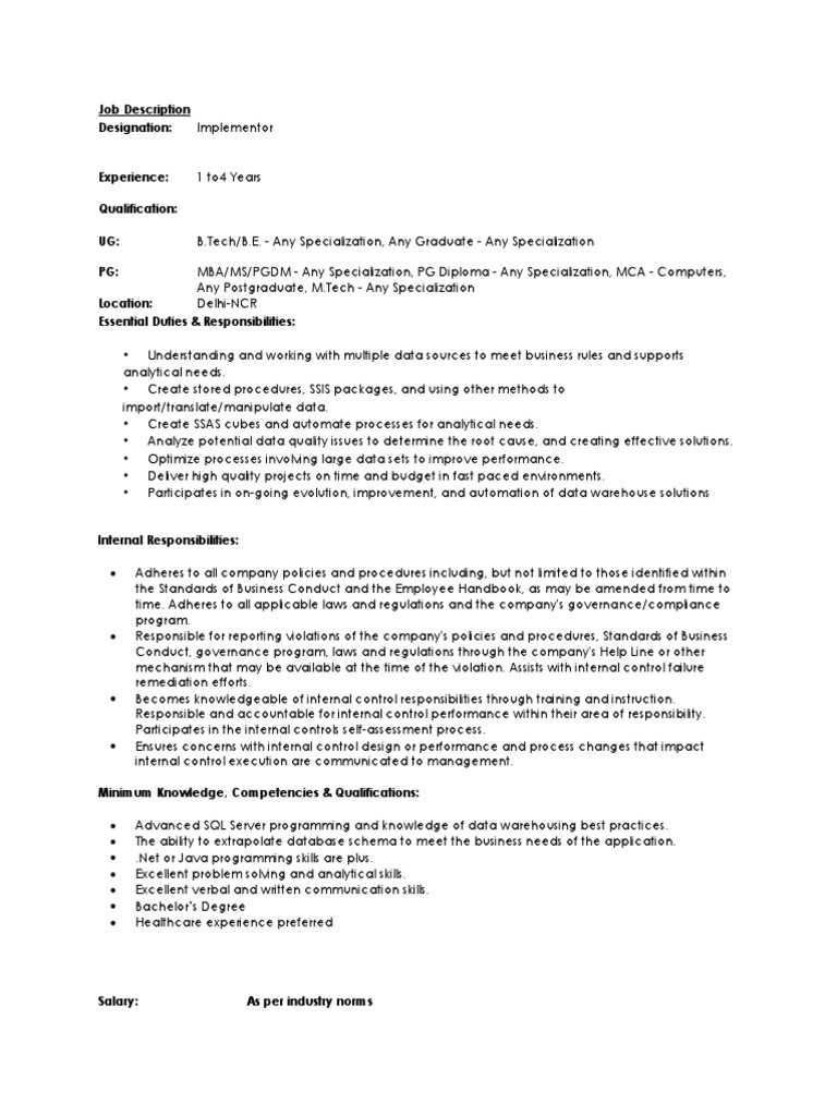 Job Description Designation | PDF | Internal Control | Business Process ...