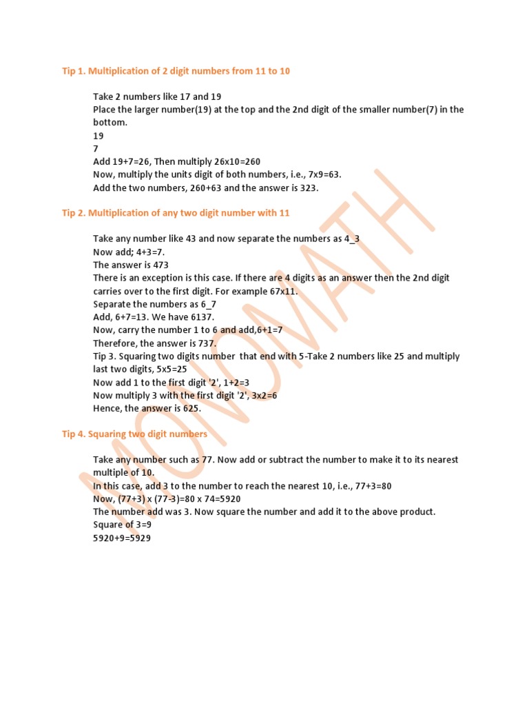 Vedic Maths Tricks for 2-Digit Multiplication | PDF | Multiplication ...