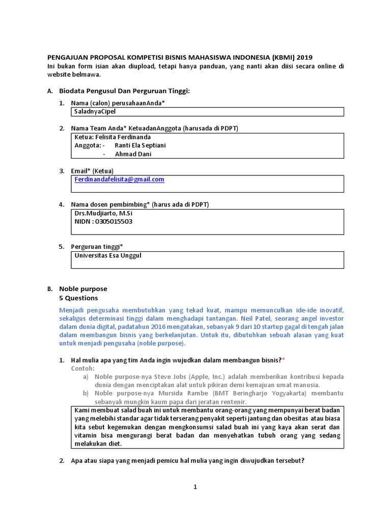 Form Isian Proposal Kbmi 2019 Terbaru Fix | PDF
