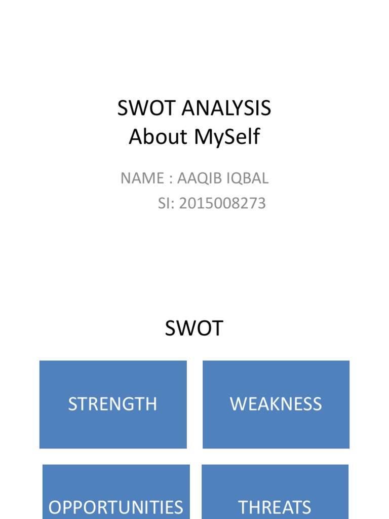 Swot Analysis About Myself: Name: Aaqib Iqbal Si: 2015008273 | PDF