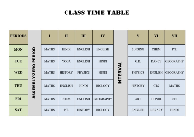 Class Time Table: Periods I II III IV V VI VII | PDF