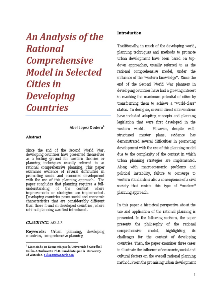 Analysis of Rational Comprehensive Model | PDF | Urban Planning ...