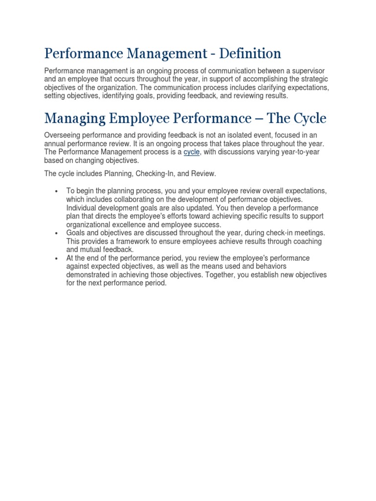 Performance Management - Definition: Cycle | PDF | Performance ...