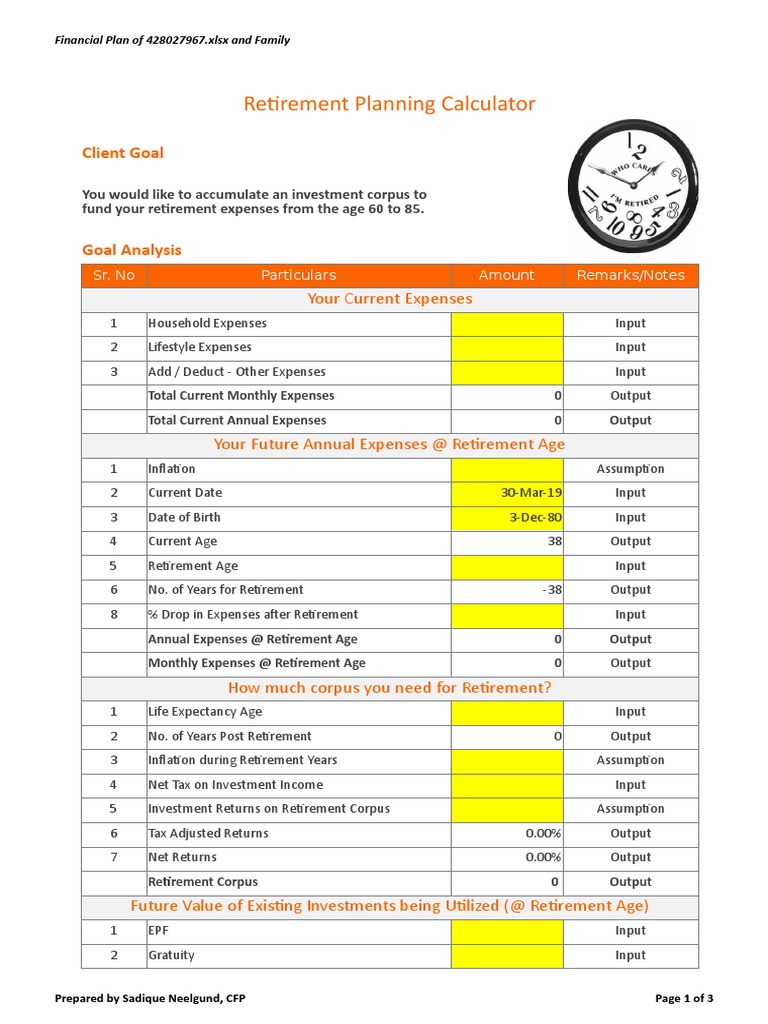 Retirement Planning Calculator: Client Goal | PDF | Retirement | Expense