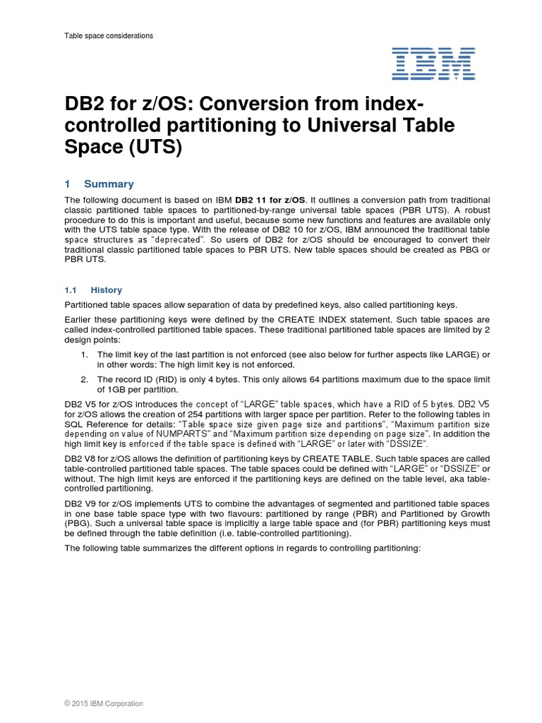 DB2 For z/OS: Conversion From Index-Controlled Partitioning To Universal Table Space (UTS) | PDF ...