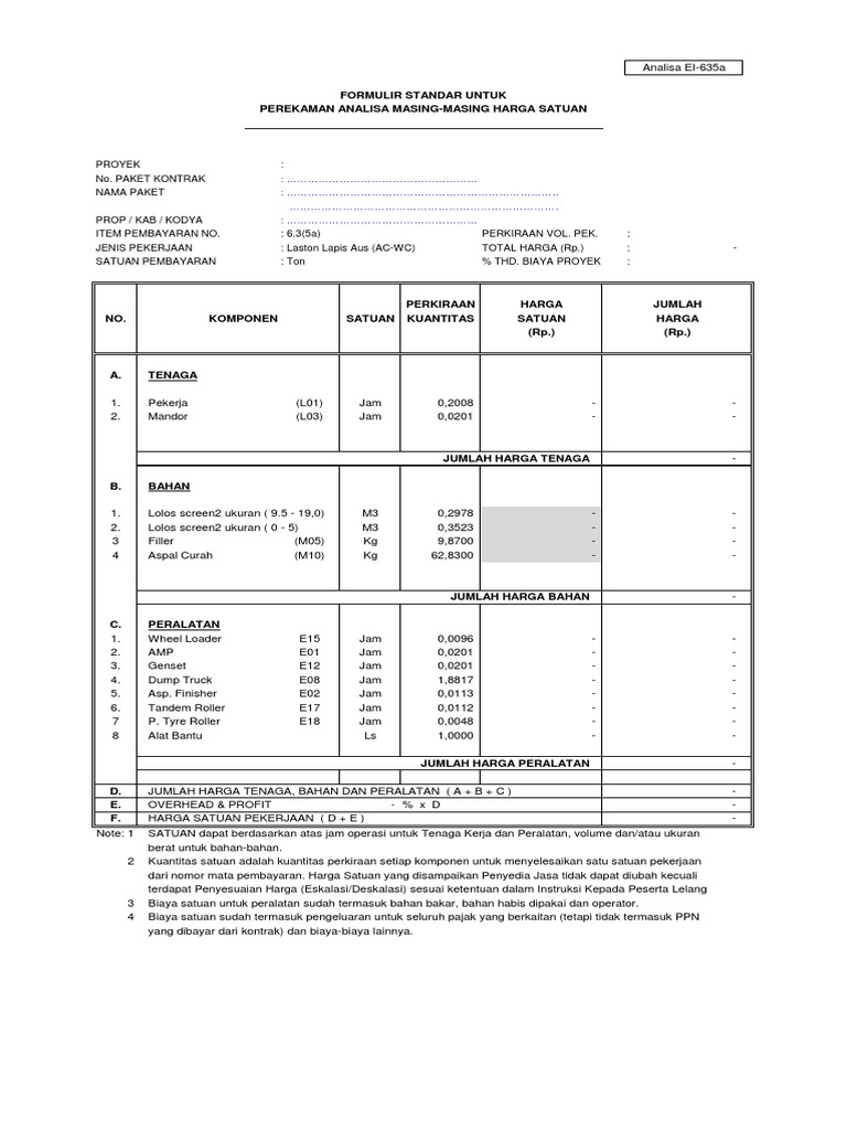 Analisa Harga Laston Lapis Aus AC-WC | PDF
