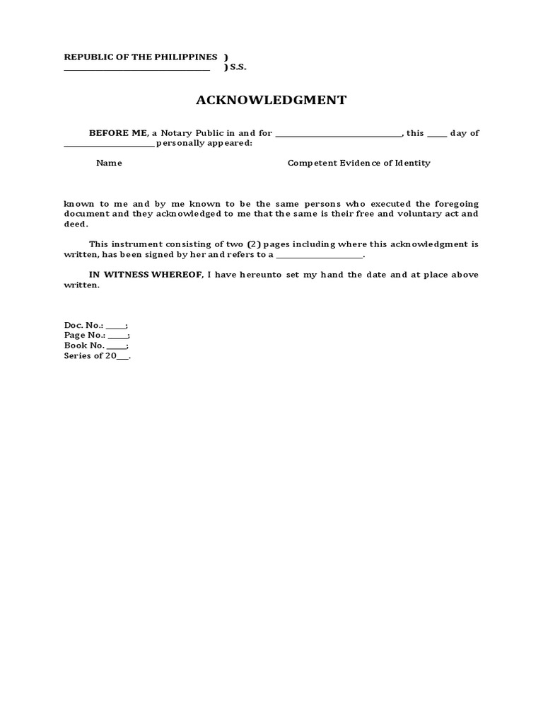 Notary Acknowledgment Form Template | PDF