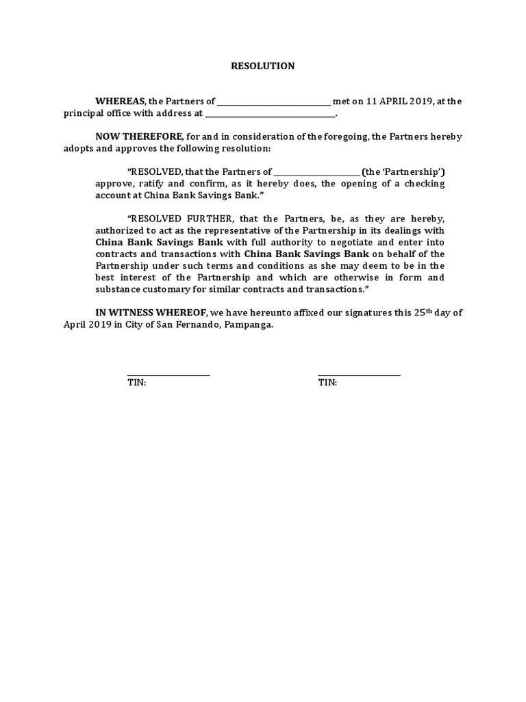 Partnership Resolution | PDF