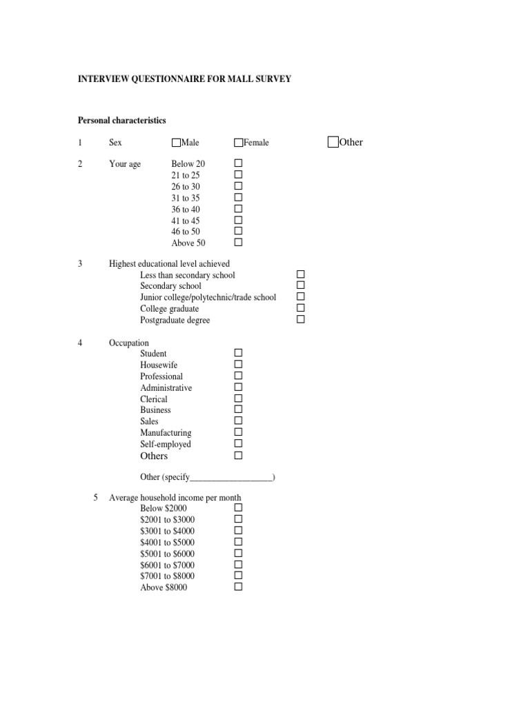 Mall Survey Questionnaire Template | PDF | Shopping Mall | Business