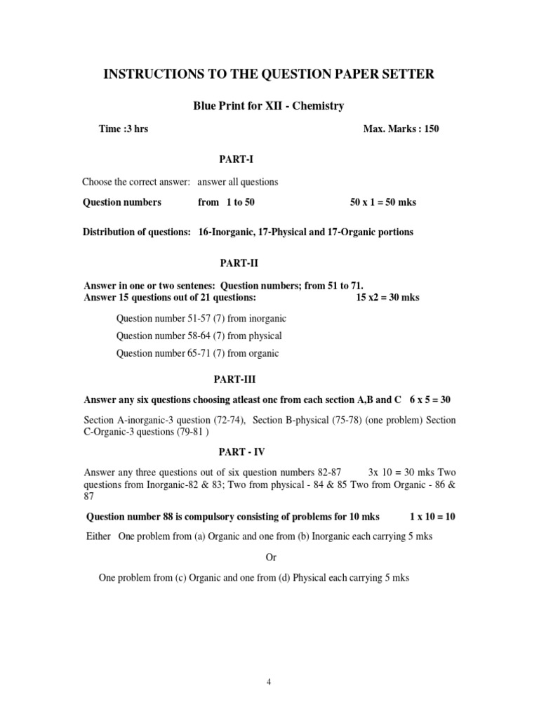 Instructions To The Question Paper Setter: Blue Print For XII ...