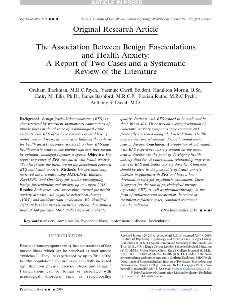 The Association Between Benign Fasciculations and Health Anxiety | PDF ...