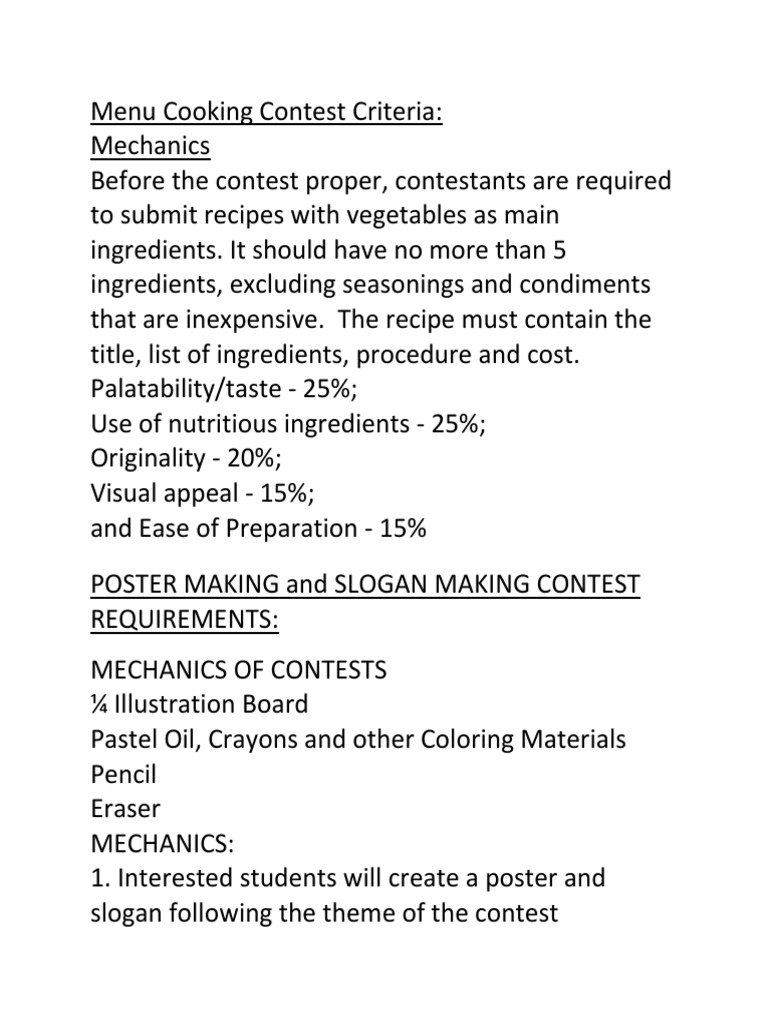 Nutrition Month Cooking Contest Criteria | PDF | Cooking | Food And Drink