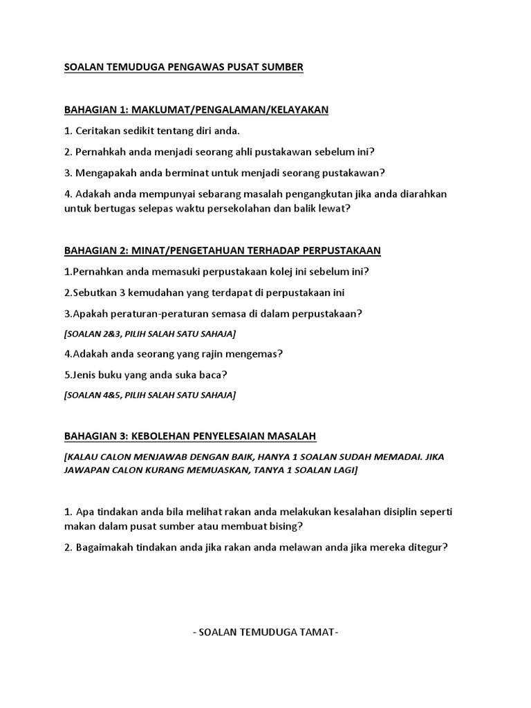 Soalan Temuduga Pss | PDF