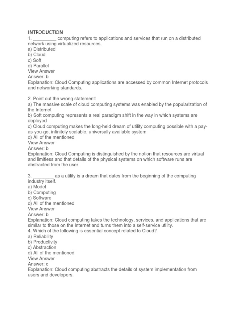 CC MCQ File | PDF | Cloud Computing | Backup