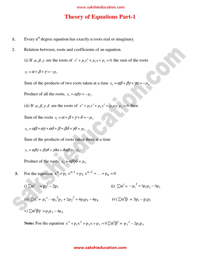 Theory of Equations Part 1 | PDF | Zero Of A Function | Complex Number