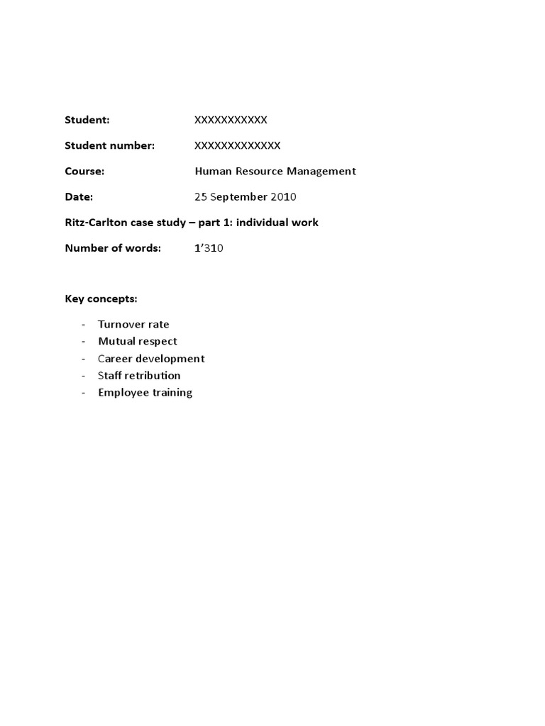 Ritz-Carlton Case Study | PDF | Turnover (Employment) | Human Resources