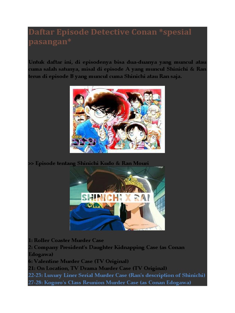 Daftar Episode Detective Conan - Spesial Pasangan | PDF