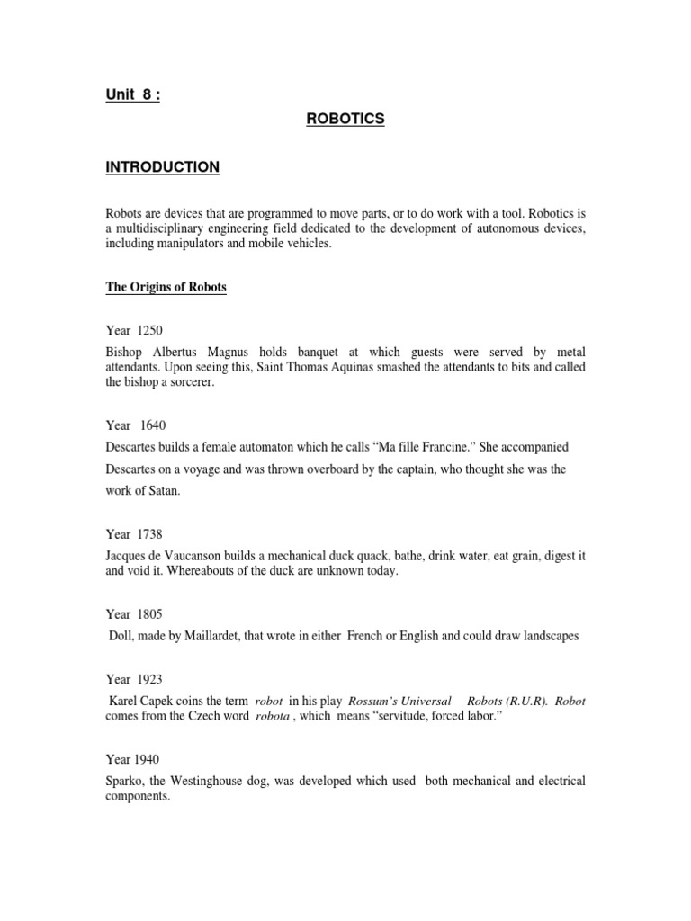 Unit - 1 - History, Robotic Configurations, Criteria For Defining A ...