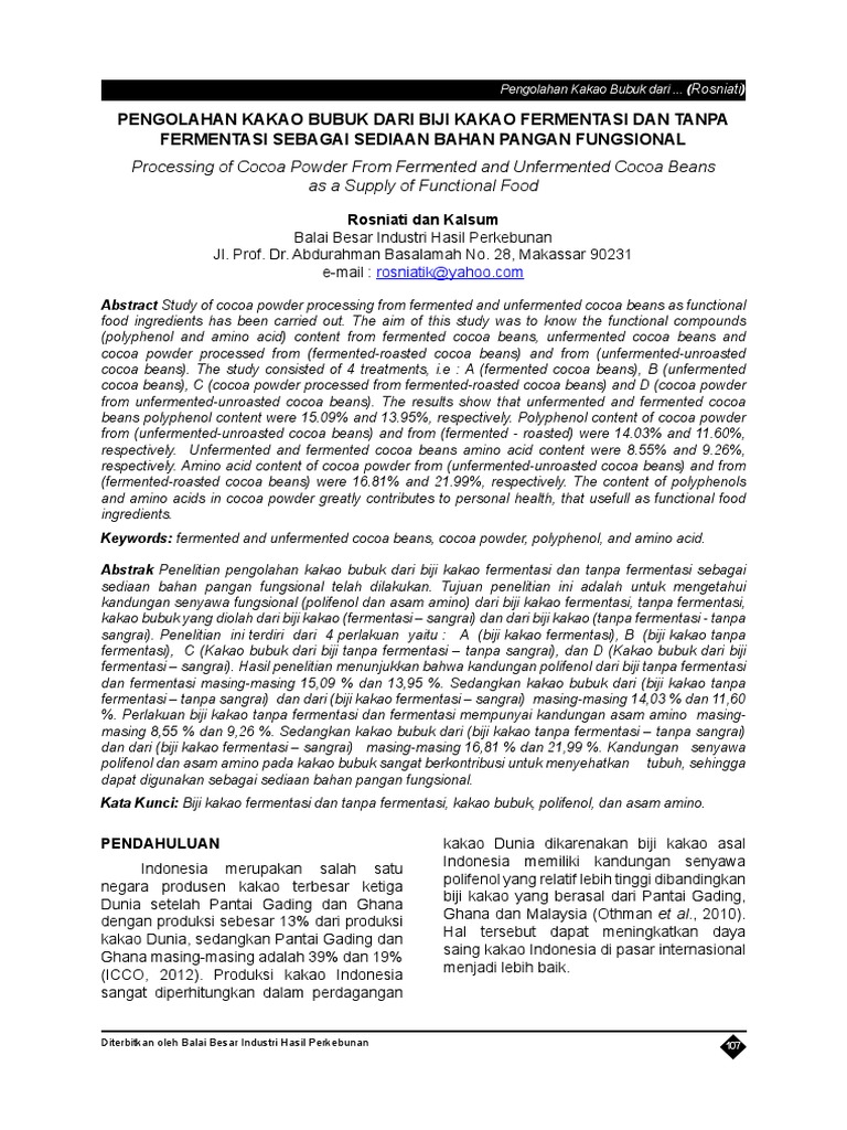 Cocoa Powder Processing from Fermented and Unfermented Cocoa Beans ...