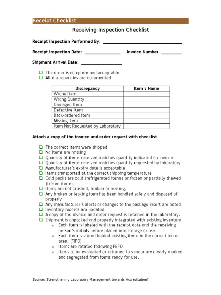 Receiving Inspection Checklist | PDF