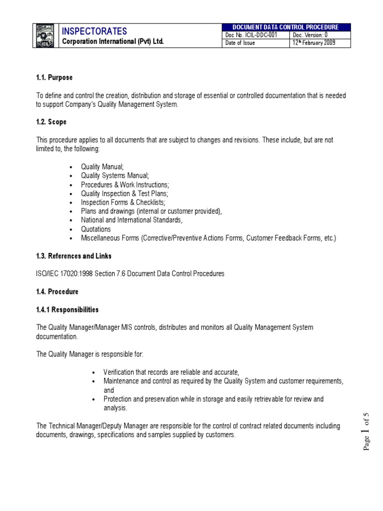 Document Data Control Procedure | PDF | Documentation | Specification ...