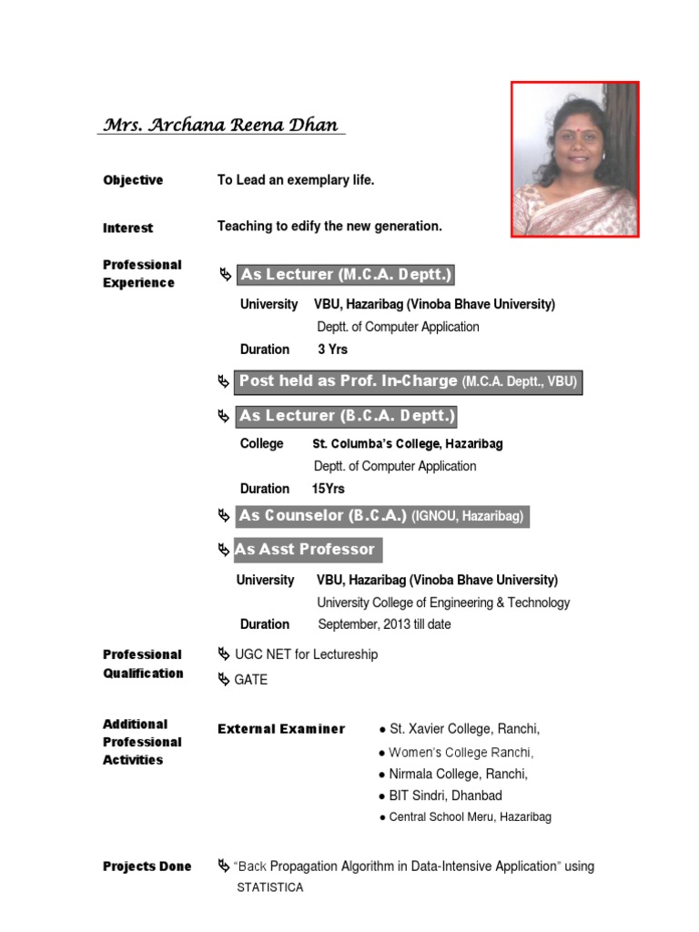 Ucet - New Faculty - Bio-Data - Archana R Dhan - CSE PDF | PDF | Computer Science | Databases