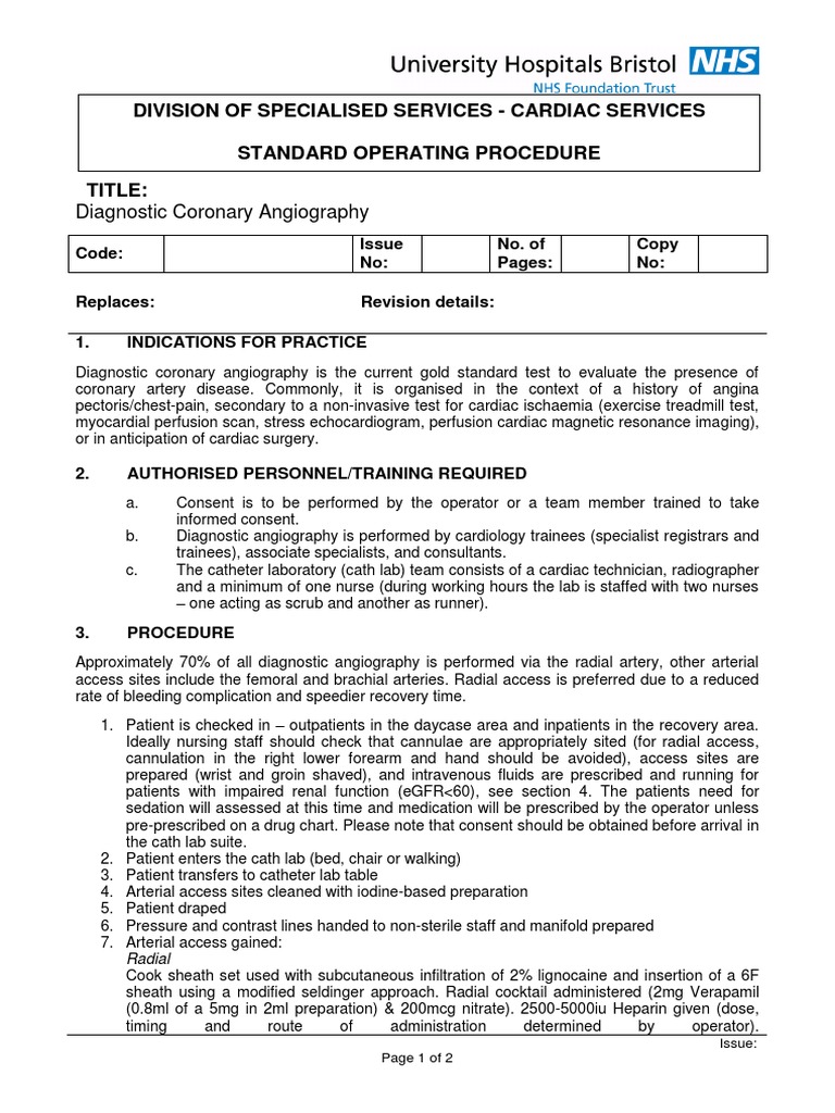 Diagnostic Angiography SOP | PDF | Angiography | Angiology