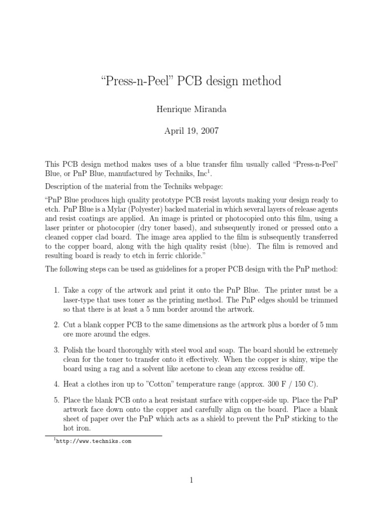 "Press-n-Peel" PCB Design Method: Henrique Miranda April 19, 2007 | PDF ...