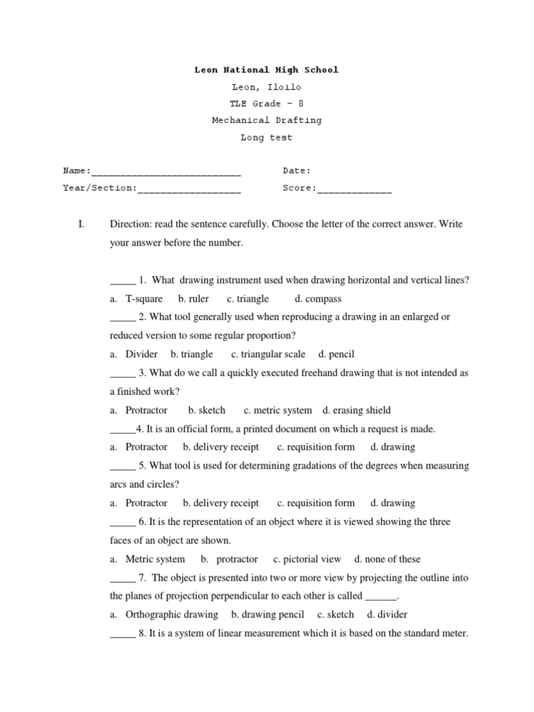 Mechanical Drafting Long Test: An Assessment of Drafting Tool ...