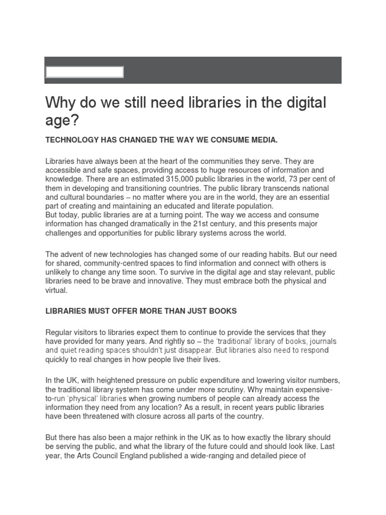 We Need Libraries | PDF | Literacy | Libraries