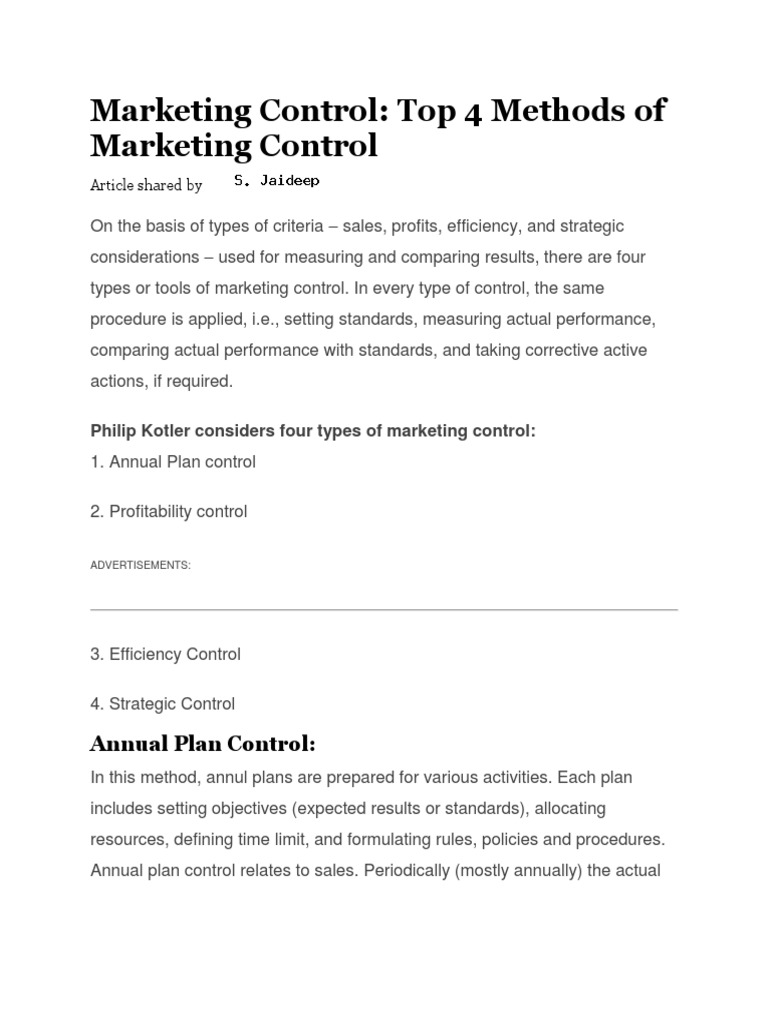 Marketing Control | Download Free PDF | Marketing | Marketing Research