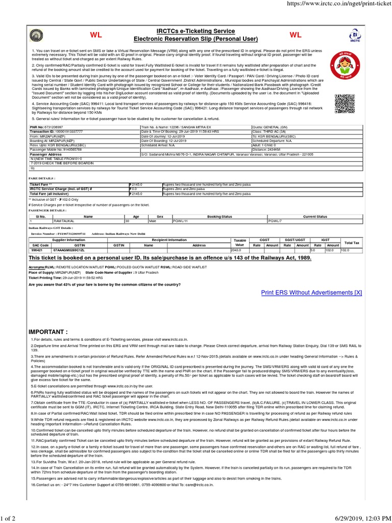 Train Ticket Format | PDF | Identity Document | Ticket (Admission)