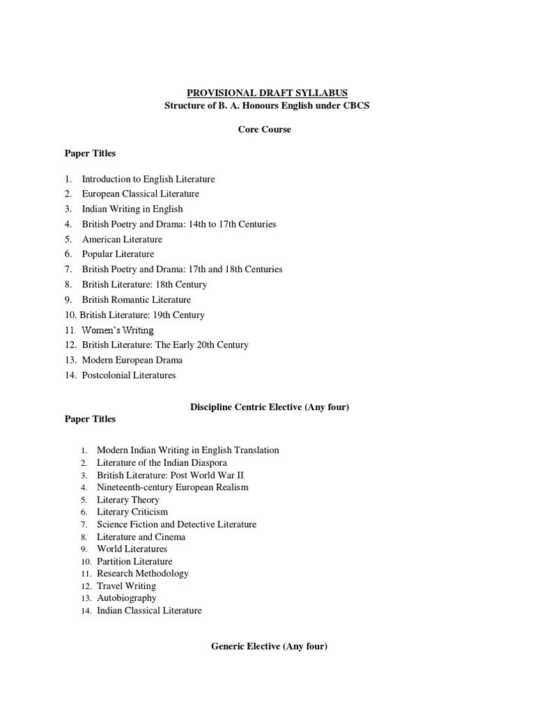 English Ugc Cbcs Ba Syllabus | PDF | English Literature | Theatre