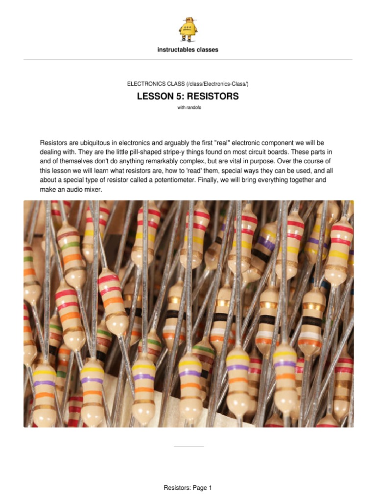 Lesson 5: Resistors: ELECTRONICS CLASS (/class/Electronics-Class ...