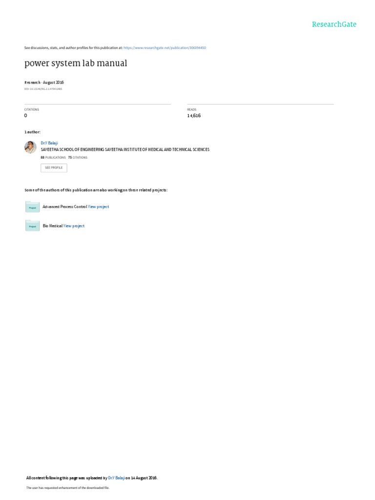 Power System Lab Manual: August 2016 | PDF | Steady State | Electric ...