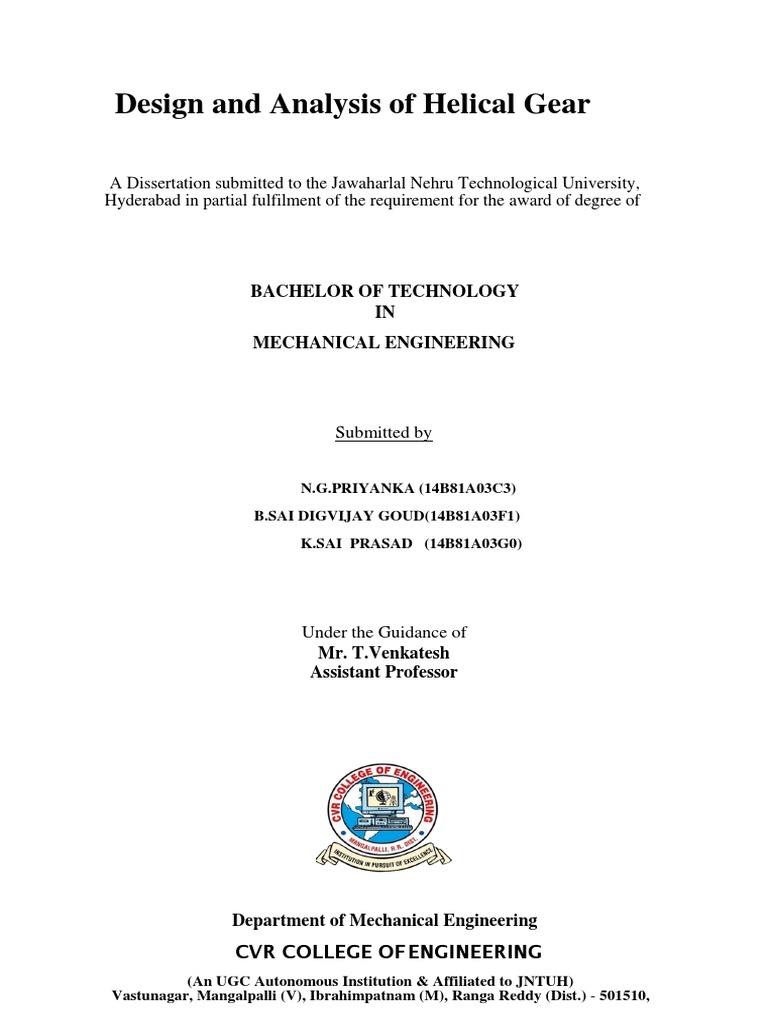 Design and Analysis of Helical Gear | PDF | Gear | Deformation ...