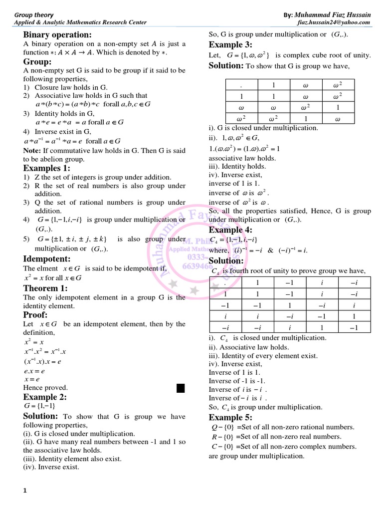 Group Theory Fiaz Hussain | PDF | Index Of A Subgroup | Group (Mathematics)