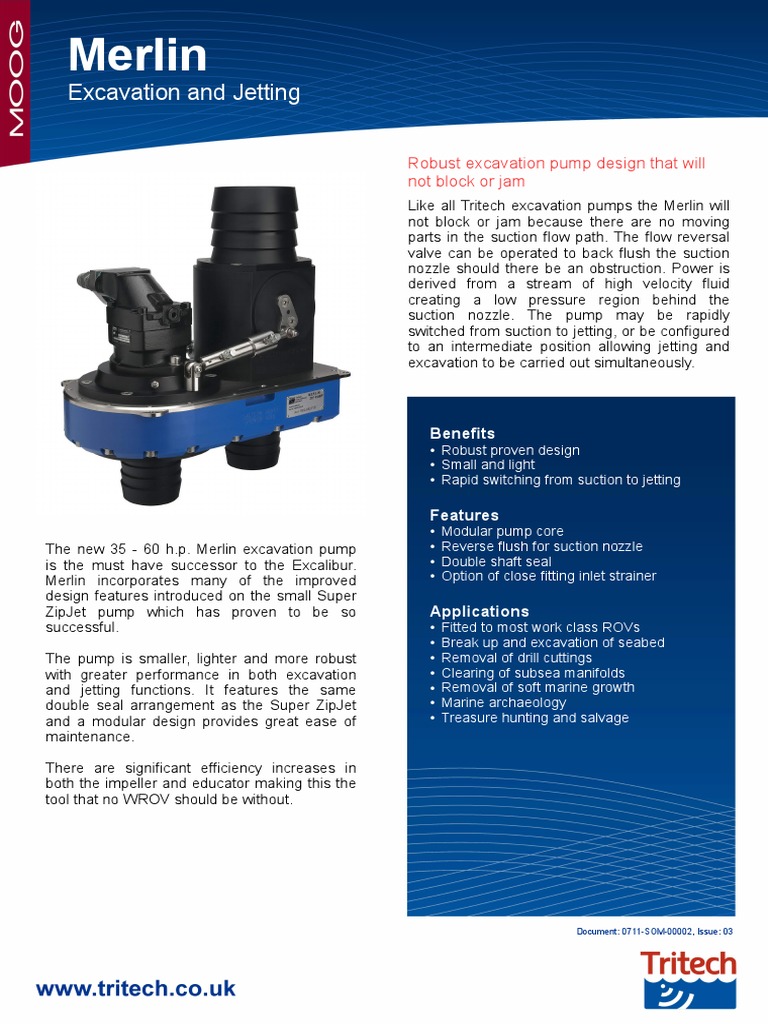 Rov Dredge Pump Excavation Jetting Tritech Merlin | PDF | Nozzle | Pump
