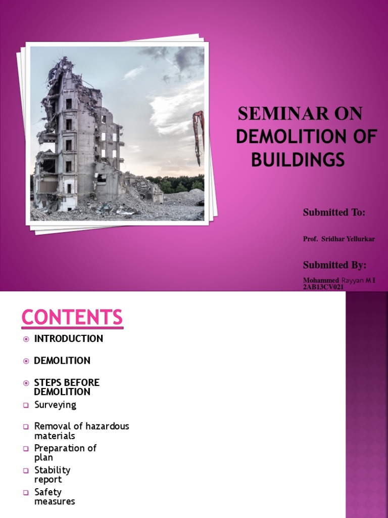 Seminar on Building Demolition Methods | PDF | Demolition | Building ...