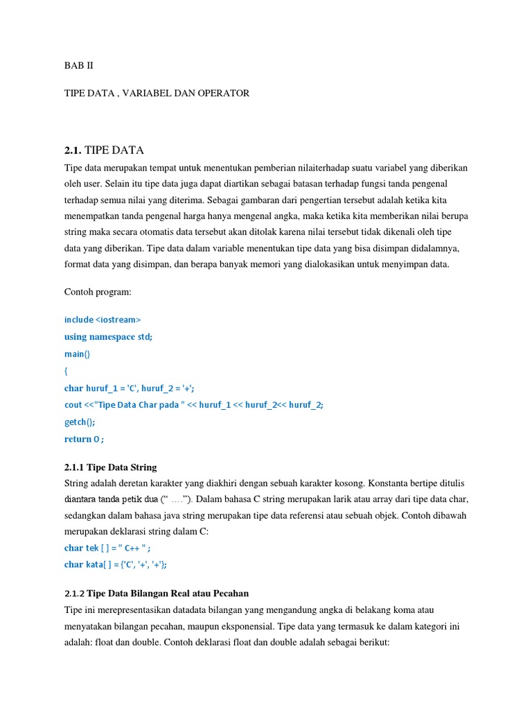 Bab II Tipe Data | PDF | Metode & Bahan Ajar | Teknologi & Rekayasa