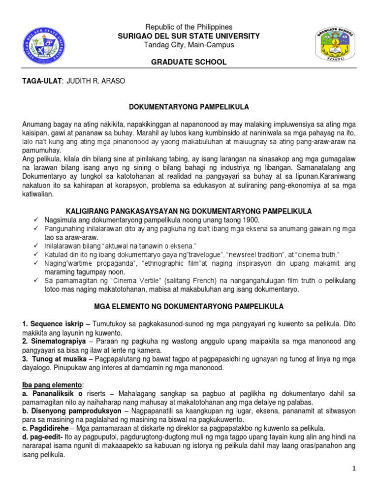 Dokumentrayong Pampelikula | PDF